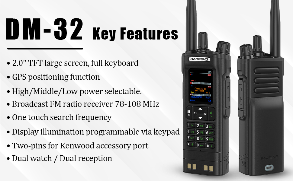Amazon.com: BAOFENG DM-32 DMR Radio 10W High Power Walkia Talkie GPS/APRS Two Way Raido USB-C ...