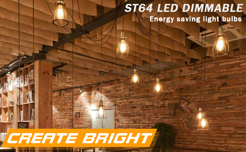 CREATE BRIGHT Vintage ST64 16W Dimmable Led Edison Bulbs 2700K Warm Light Bulbs Led Filament ...