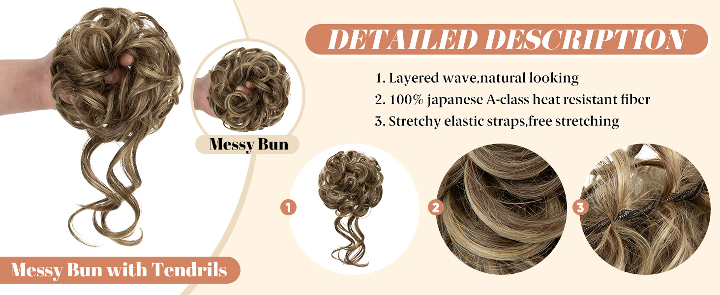 Amazon.com : CJL HAIR 2PCS Messy Bun Hair Pieces Wavy Curly Synthetic ...