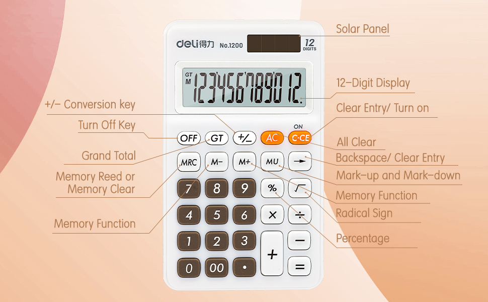Amazon.com : Deli Standard Function Basic Calculator, 12 Digit Desktop ...