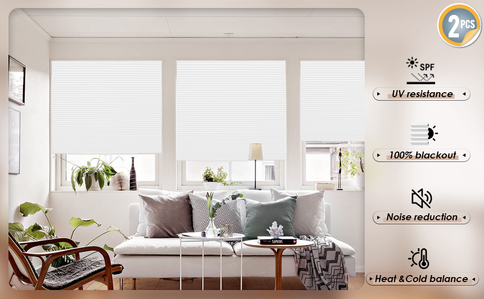 Amazon.com: Ilot Queyries No Tools No Drill Blackout Cellular Shades『2 Pack』 【Adhesive Trimmable ...