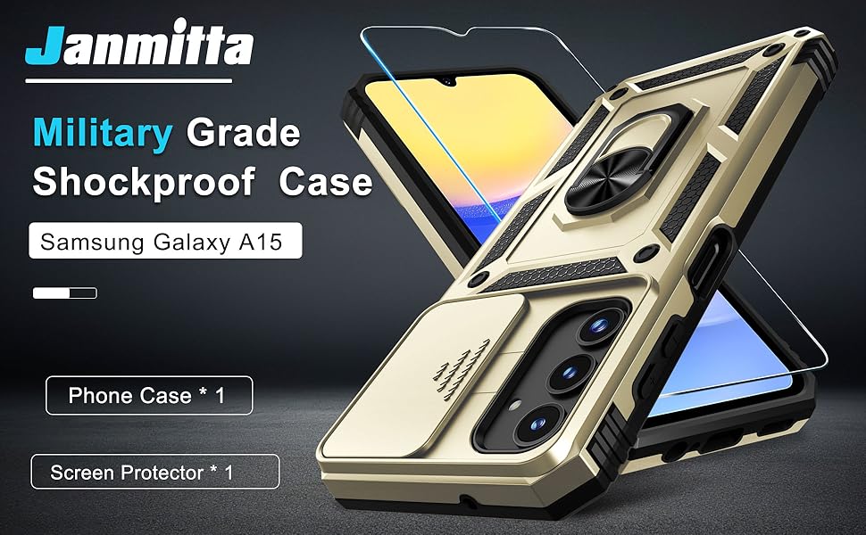 Amazon.com: Janmitta for Samsung Galaxy A15 5G Case Built in Slide Camera Lens Cover+Screen ...