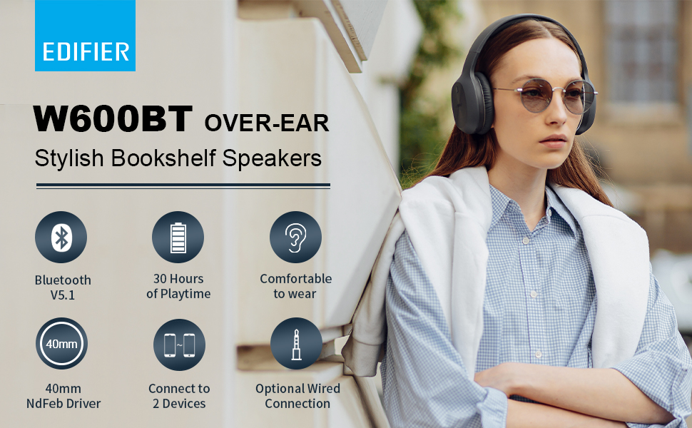 Amazon.com: Edifier W600BT Bluetooth 5.1 Stereo Headphones Over-Ear ...