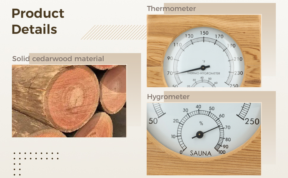 Amazon.com : Homaisson 2 in 1 Wooden Sauna Hygrothermograph, Sauna Thermometer and Hygrometer ...