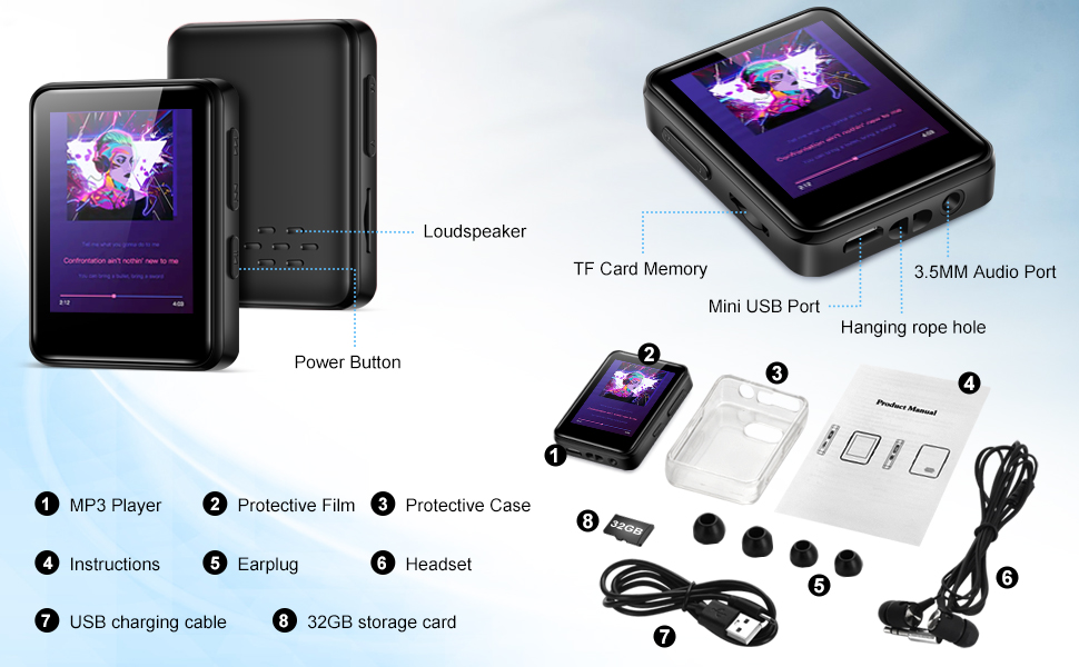 Amazon.com: MP3 Music Player 32GB with Bluetooth, Portable Mini Music Player with 1.8 inch ...