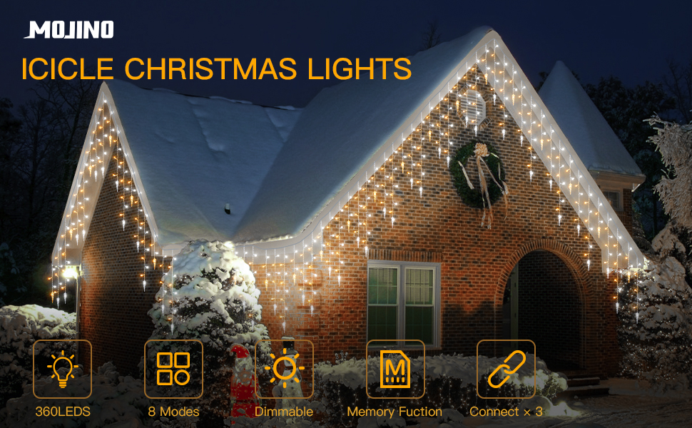 MOJINO Cool & Warm White String Lights Waterproof Fairy Lights for Outdoor Balcony Wedding ...