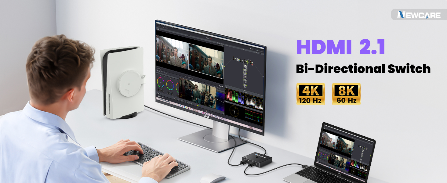 Amazon.com: NEWCARE HDMI Switch 4K@120Hz, Aluminum HDMI 2.1 Switch 2 in 1 Out with Type-C ...
