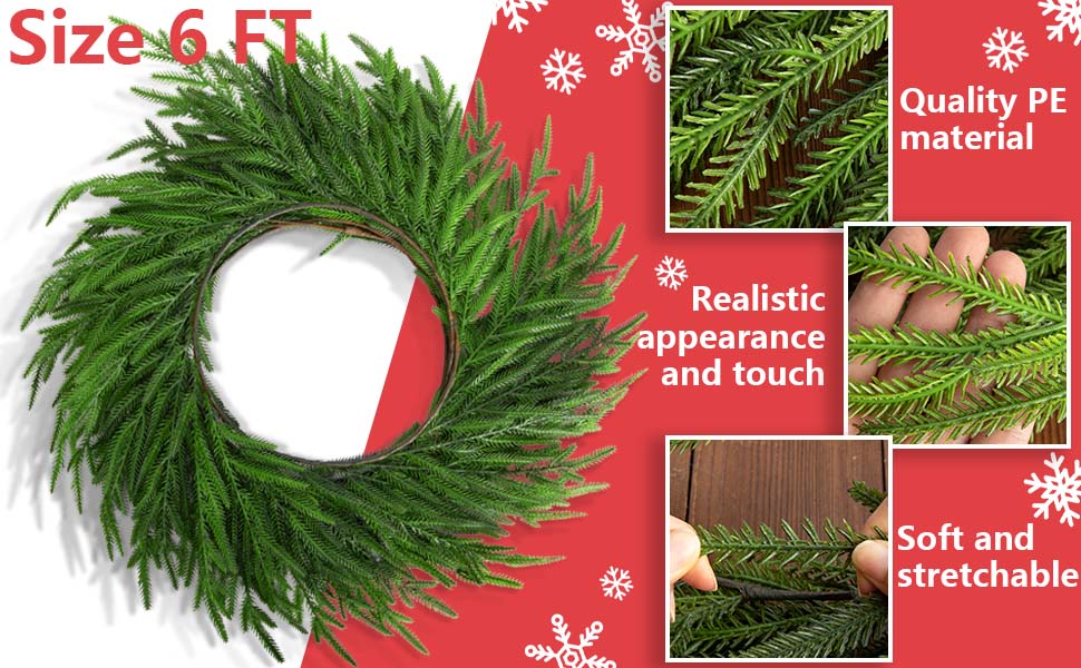 Amazon.com: Watayo 6 Ft Christmas Norfolk Pine Garland - Dense Real Touch Pine Greenery Garlands ...