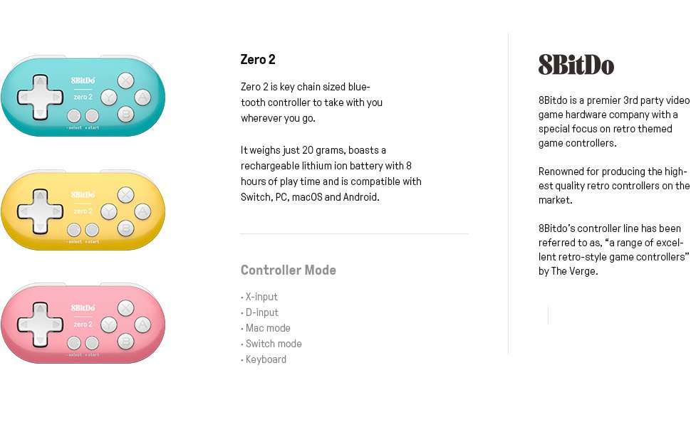 8BitDo Zero 2 Bluetooth Gamepad Key Chain Sized Mini Controller for ...