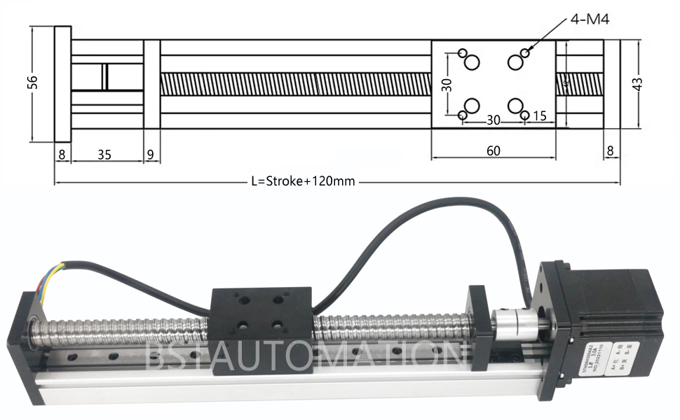 Linear Stage Actuator 100-500mm Stroke Length Square Linear Guide Table Ballscrew Module SFU1605 ...