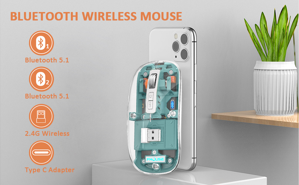 Amazon.com: Bluetooth Wireless Mouse Tri-Mode (BT5.1+BT5.1+2.4GHz) USB C Rechargeable Computer ...