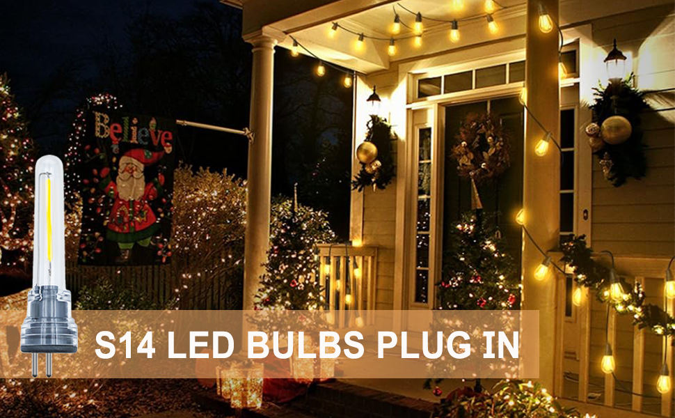 EASYIVY 8-Pack S14 LED Bulbs Plug in, 1W Spare LED Filament Light Bulb 2700K Warm White, S14 ...