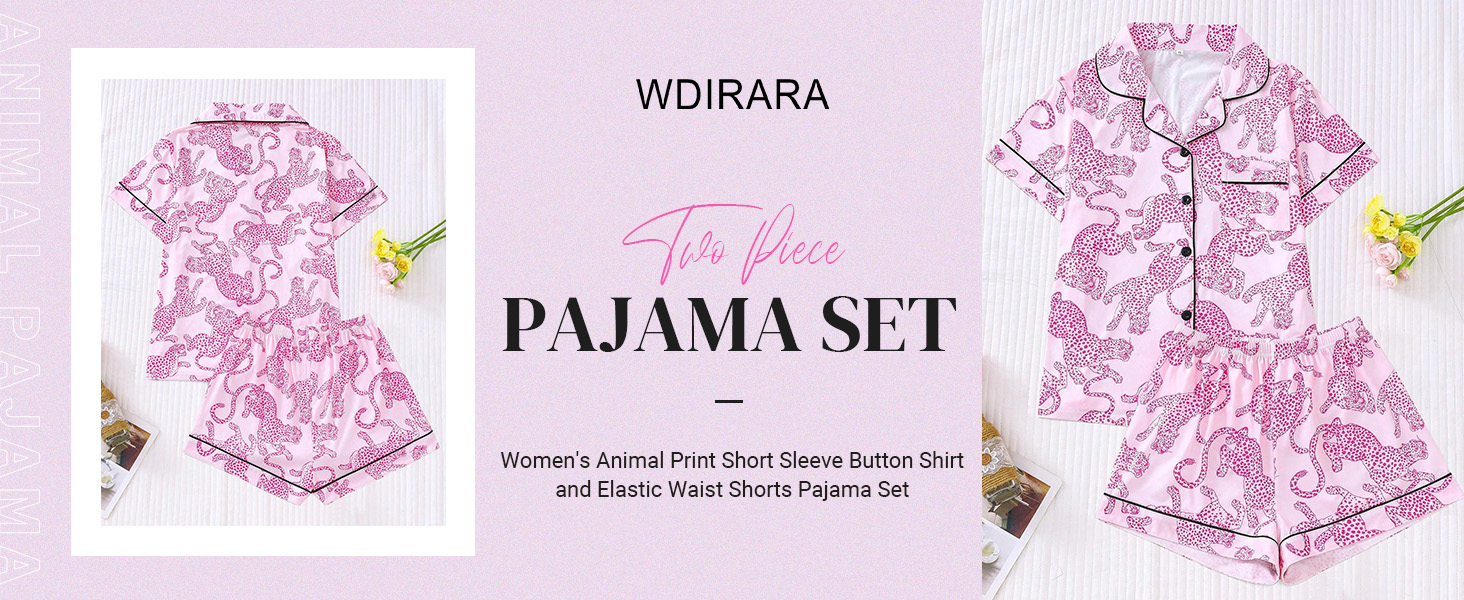 WDIRARA Womens Pajamas Set Animal Print Sleepwear Button Down Pjs Shorts Set 2 PCS Lounge Sets ...