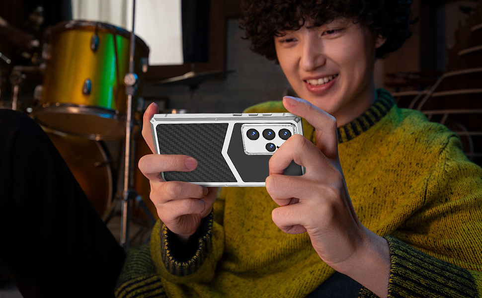 Amazon.com: HUALIMEI Luxury Carbon Fiber with Aluminum Case for Samsung Galaxy S24 Ultra ...