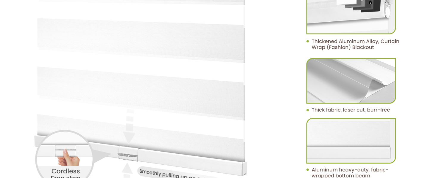 MoDanCeQ No Drill No Tools Zebra Blinds for Windows,Cordless,Blackout,Premium Thick Linen Fabric ...