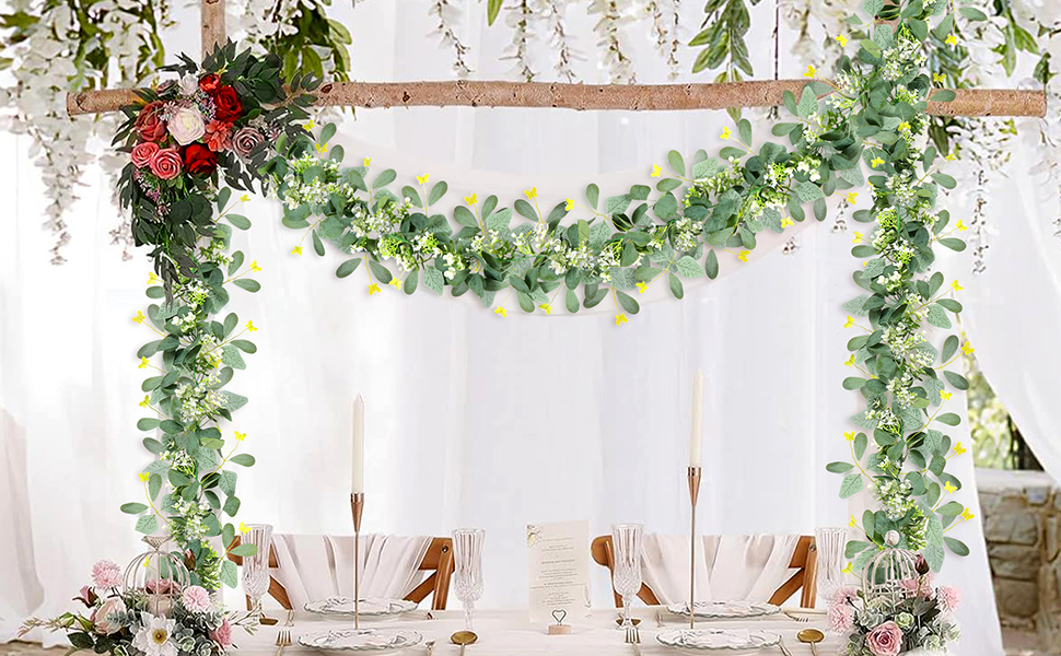 SOMYTING Artificial Eucalyptus Garland 2 Pack 6ft Fake Vines for Room Decor Greenery Garland ...