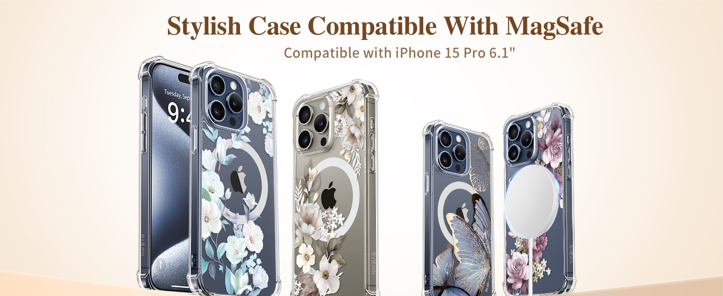 Amazon.com: GVIEWIN Magnetic for iPhone 15 Pro Case 6.1", Screen Protector+Camera Lens Protector ...