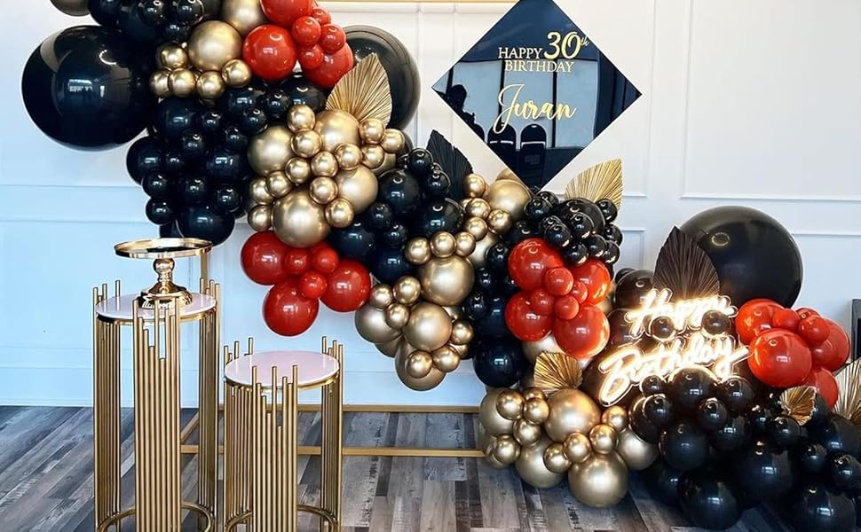 Amazon.com: ADOINBY Red and Black Gold Balloon Arch Kit, 140Pcs Starburst Balloons Black and Red ...