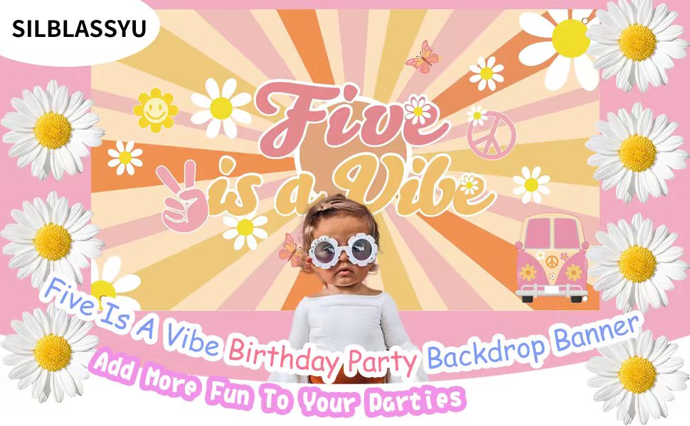 Amazon.com : Groovy 5th Birthday Party Decorations Five Is A Vibe Backdrop Banner Retro Hippie ...