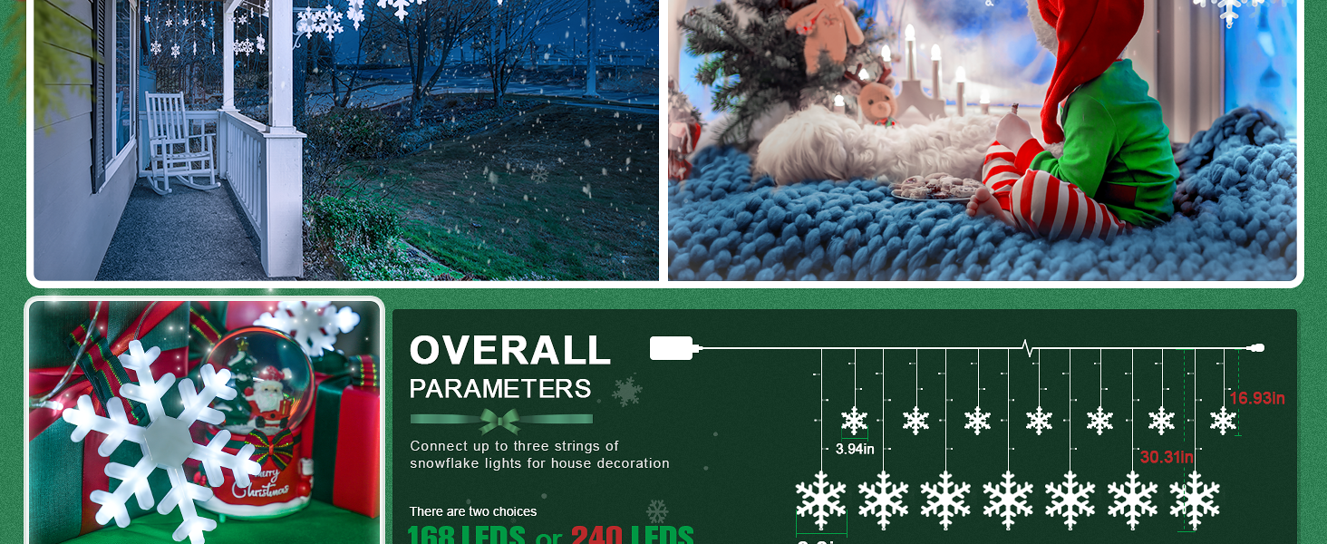 JOFIOS Christmas Snowflake Lights, 11.48ft Outdoor Led Snowflake Icicle ...