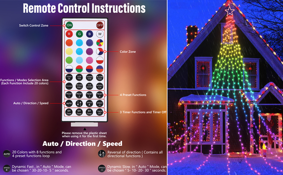 Joomer Christmas Tree Star Lights, 16.4FT Height 504LED Color Change ...