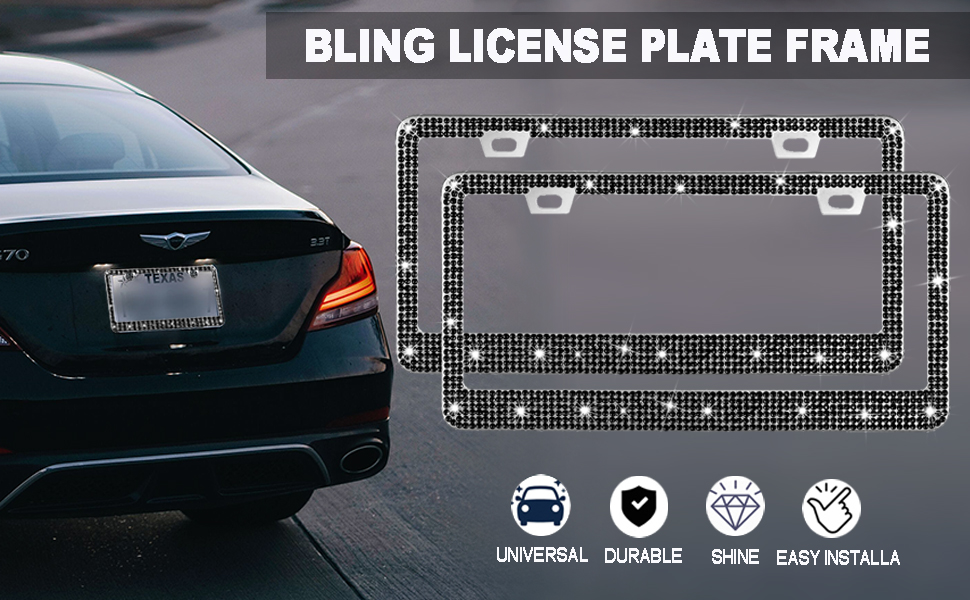 Amazon.com: Black Bling License Plate Frame 2 Packs Rhinestone License Plate Frame Sparkle ...