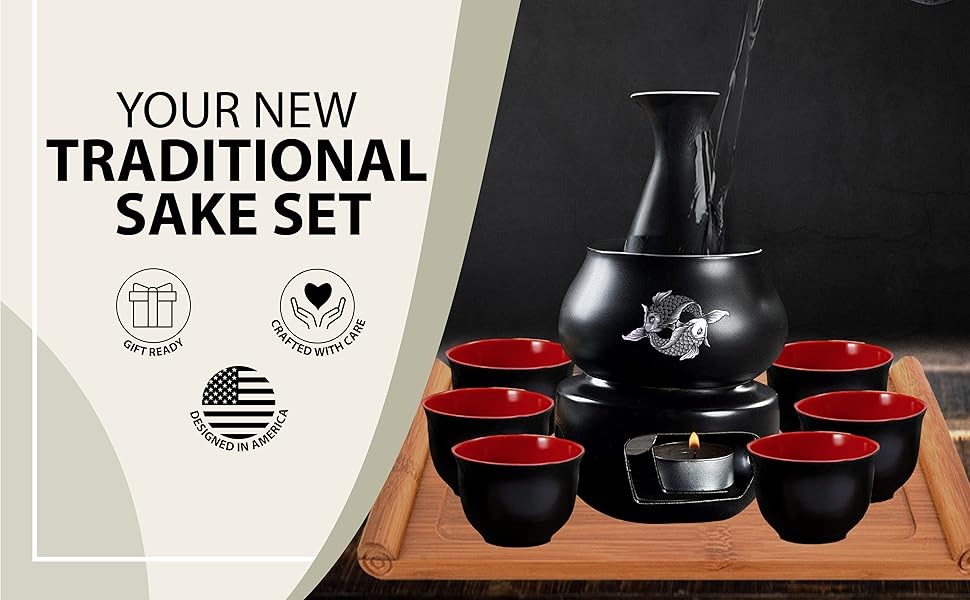 Amazon.com | Japanese Sake Set with Warmer | 11 pc | 6 sake cups only | non electric sake warmer ...