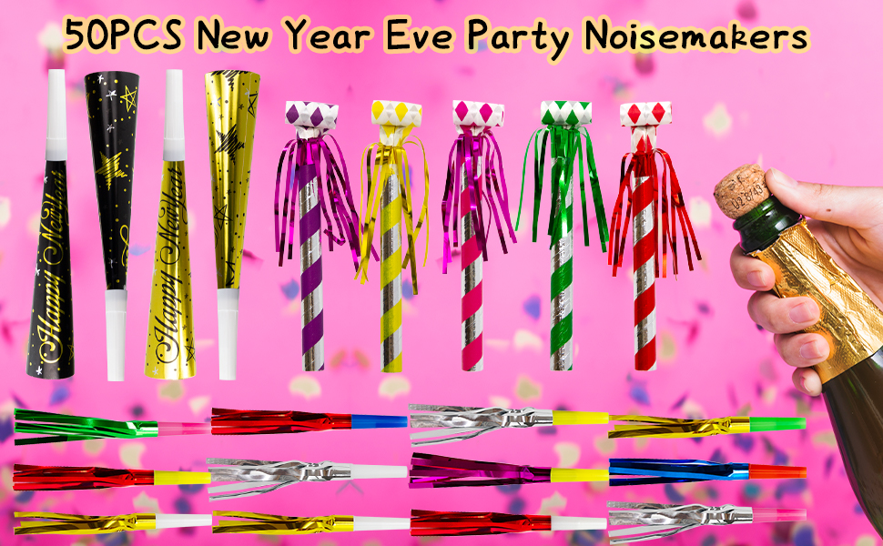 Amazon.com: Fancy Land 50 Pack Happy New Year Noise Makers Horns Tassel ...