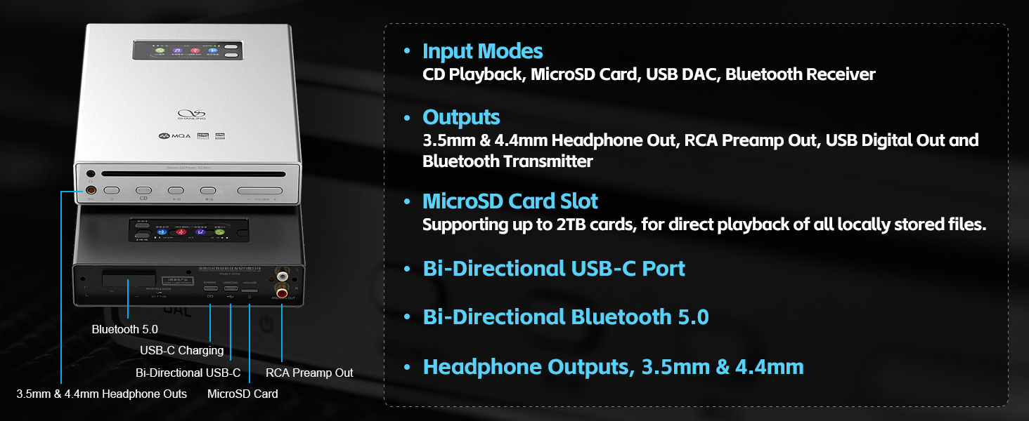 Amazon.com: SHANLING Portable Stereo CD/DAP Player EC Mini, USB DAC, Dual 9219MQ DAC, 384 kHz/32 ...