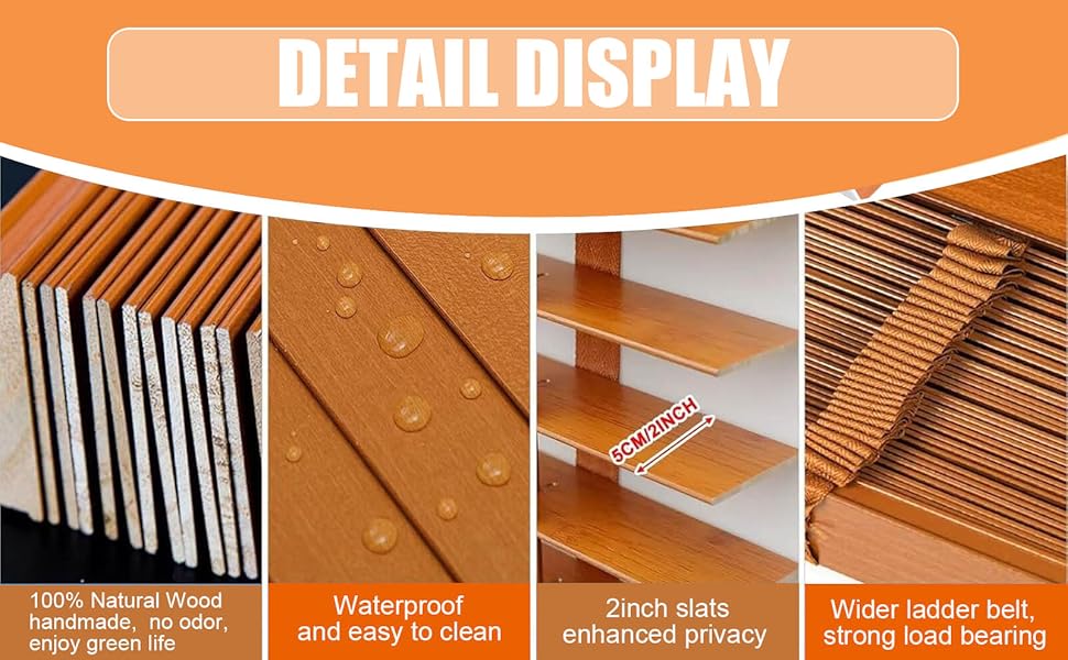 Amazon.com: 2" Slats Wooden Window Blinds, 76" 72" 70" 64" 52" 48" 46" Faux Wood Blinds for ...