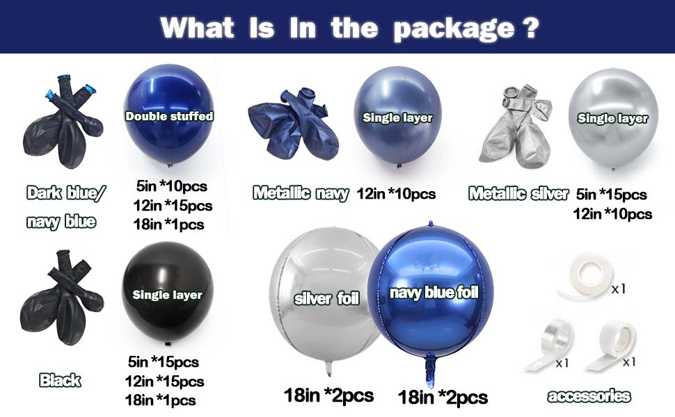 Amazon.com: Navy Blue Black Balloon Garland - Double Stuffed Dark Royal Blue Black Balloon Arch ...