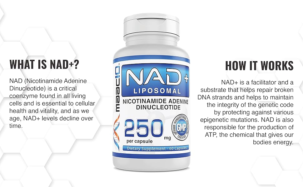 Amazon.com: MAAC10 Actual NAD+ 500mg Supplement – Experience Real Liposomal NAD+ (Nicotinamide ...