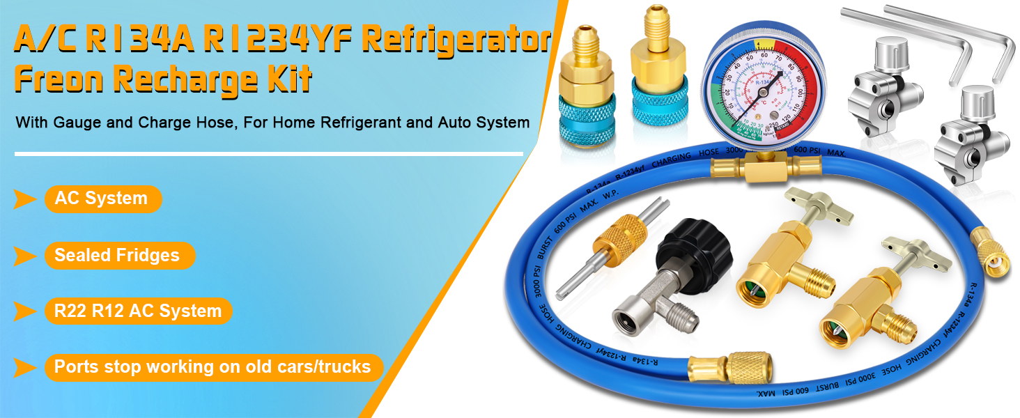 Amazon.com: AC R134A R1234YF Refrigerant Recharge Hose Kit, AC R134a 1234yf Gauge Set with ...