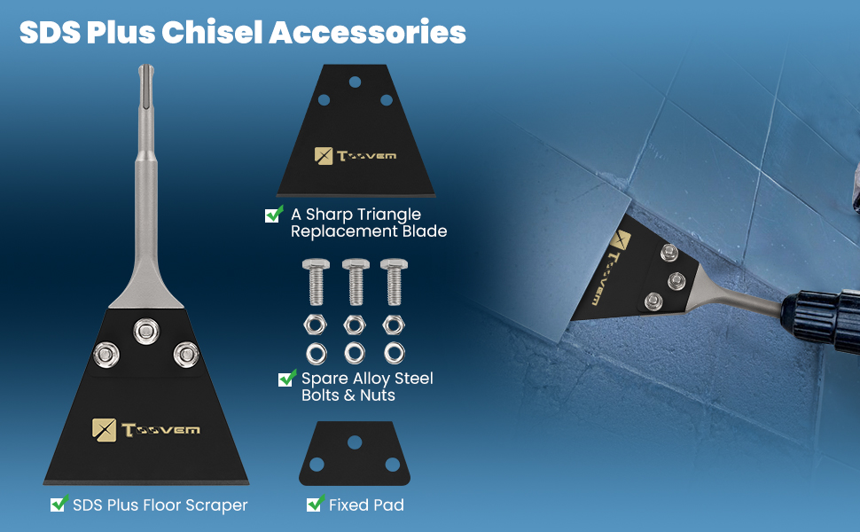 SDS Plus Floor Scraper Kit, TOOVEM 5 Inch Tile Removal Tool, SDS Plus ...