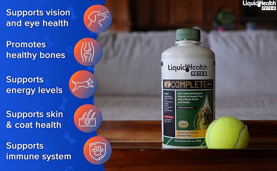 Amazon.com : LIQUIDHEALTH Pets K9 Complete 8-in-1 Liquid Multivitamin for Adult Senior Dogs ...
