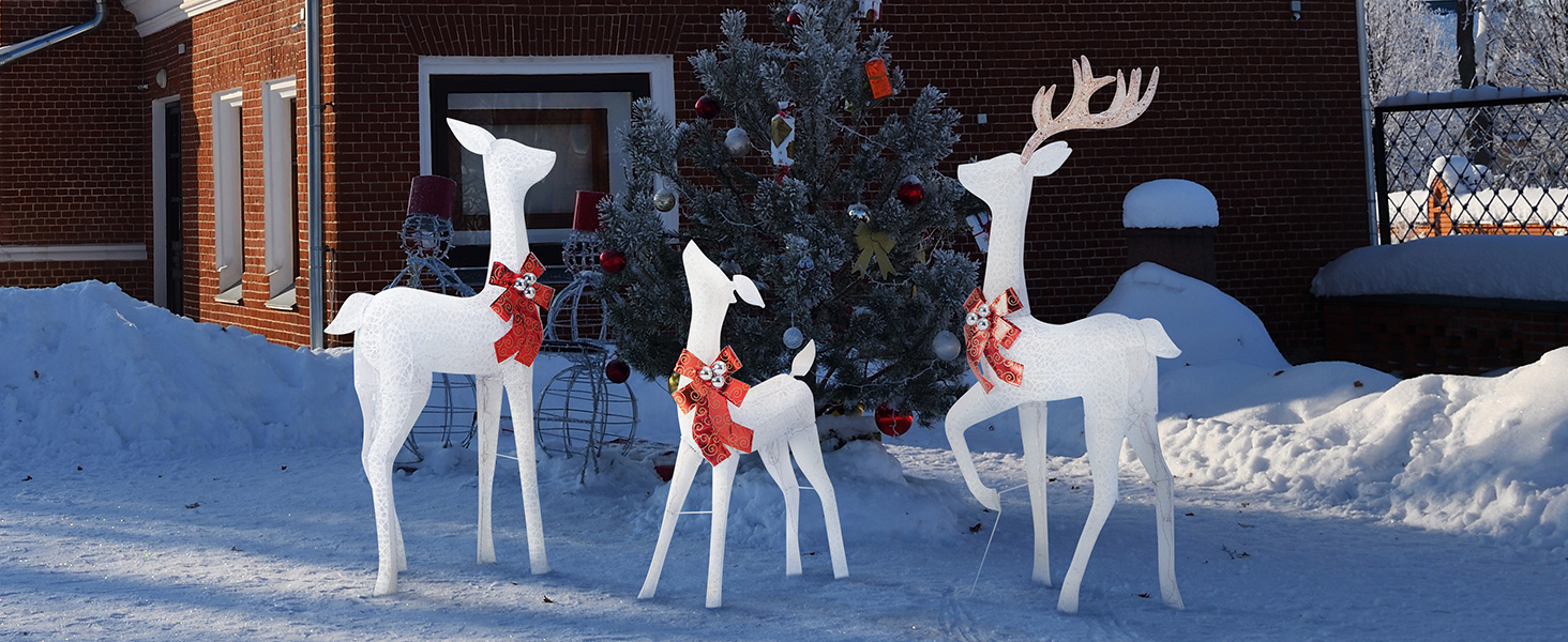 Amazon.com: GENIMO 3-Piece Outdoor Reindeer Christmas Decorations Yard, Pre Lit Deer Family with ...