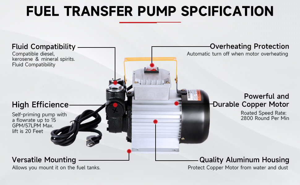 Amazon.com: Rengue 16GPM 550W 110V AC Oil Transfer Pump Self Priming Electric Fuel Pump Suitable ...