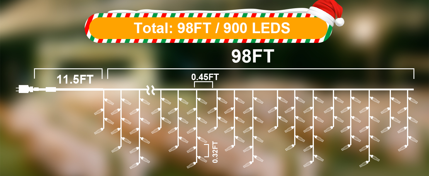 Amazon.com: FLVOECN 98FT 900LED F8 Upgraded Christmas Lights Outdoor Decorations 8 Modes ...