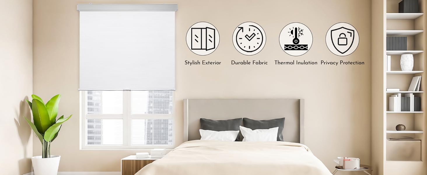 Amazon.com: SHADESLINE Cordless with Valance 100% Blackout Window Shades Pull Down Window Blinds ...