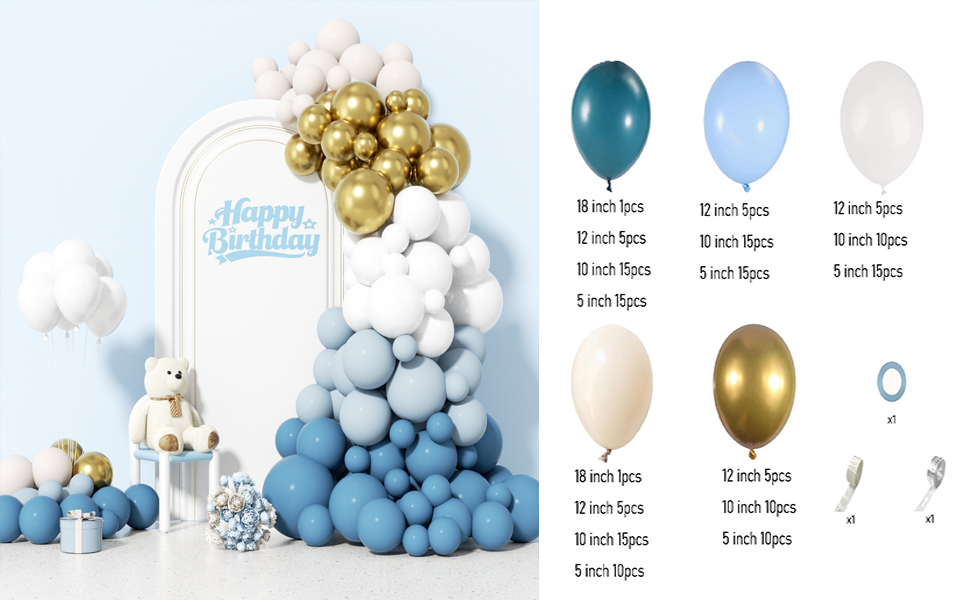 Amazon.com: 160pcs Dusty Blue Balloon Garland Arch Kit, Baby Blue, Sand White, Metallic Gold ...