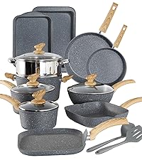 Amazon.com: Kitchen Academy Induction Cookware Sets - 12 Piece Cooking Pan Set, Granite Black ...