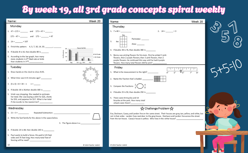 Daily Spiral Review Math Workbook for 3rd Grade: 180 Days of Practice ...