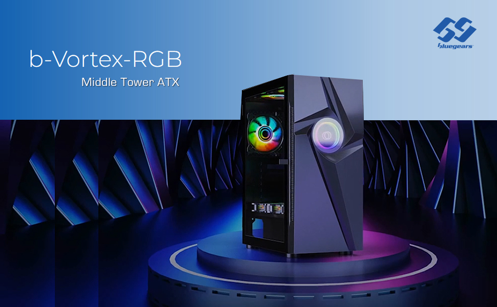 Bgears b-Vortex Gaming PC ATX Funda con Efecto de ilusión óptica ARGB Panel Frontal, Lado de ...