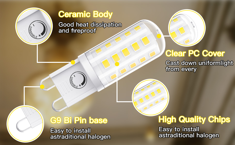 Sapiential Creation G9 LED Bulb Dimmable G9 Bulb 4W 400LM CRI 85 T4 G9 LED Ceramic Light Bulbs ...