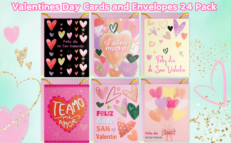 Amazon.com : Fancy Land Spanish Valentines Day Cards with Envelopes 24 ...