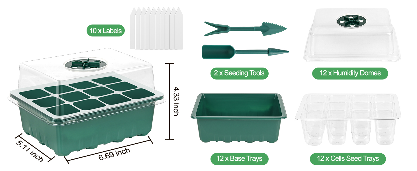 Amazon.com : 12 Pack Seed Starter Tray Seed Starter Kit with Humidity Dome,(144 Cells Total Tray ...