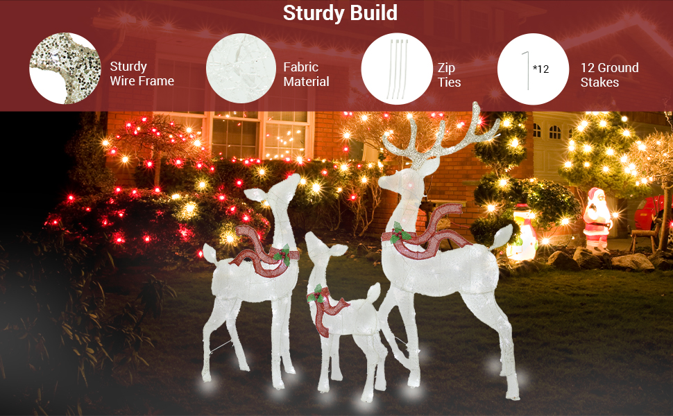 Amazon.com: New One 3 Piece Lighted Christmas Deer Family Set, White Fabric Reindeer Family ...