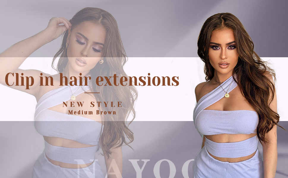 Amazon.com : NAYOO Clip in Hair Extensions for Women 20 Inch Long Wavy Curly Medium Brown ...