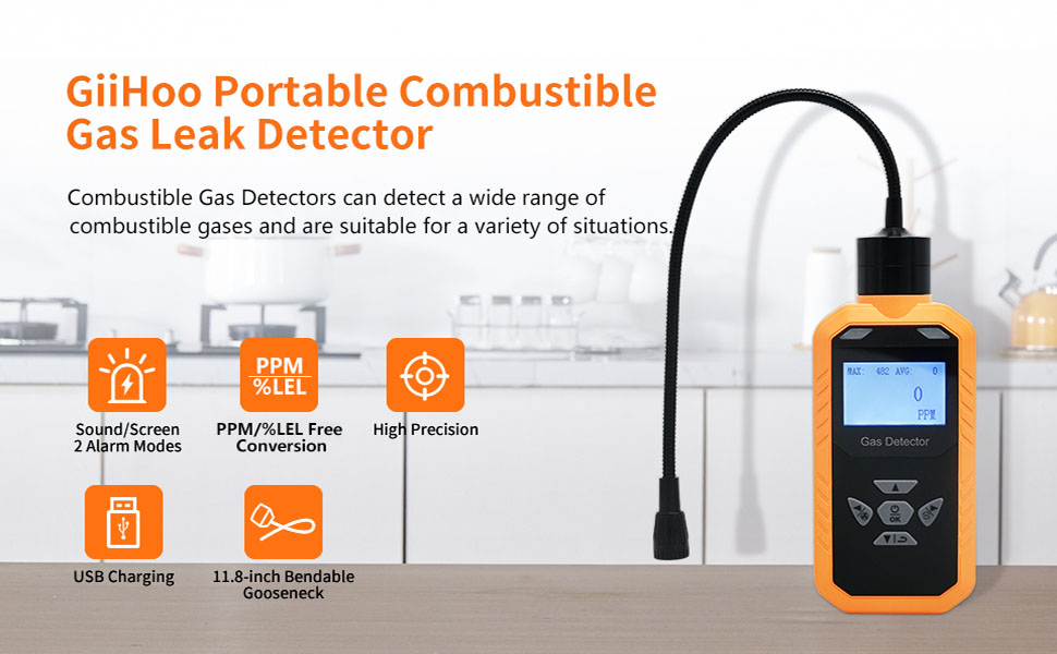 GiiHoo Combustible Gas Detector, Portable Gas Leak Detector with LCD ...