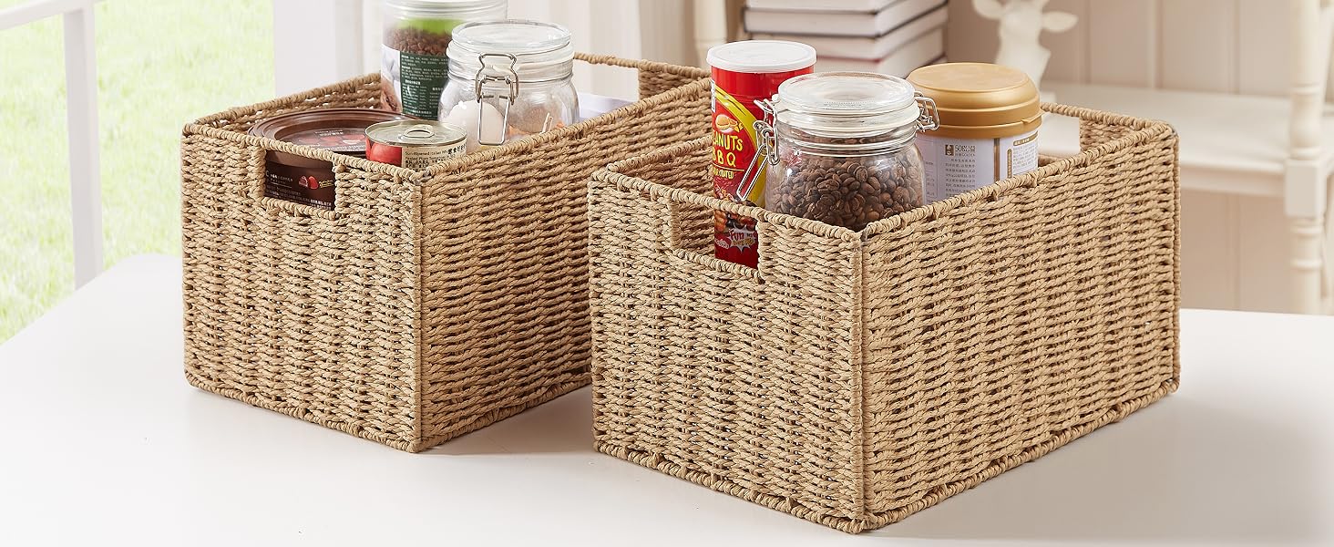 Amazon.com: Vagusicc Wicker Storage Basket, Set of 2 Hand-Woven Paper ...